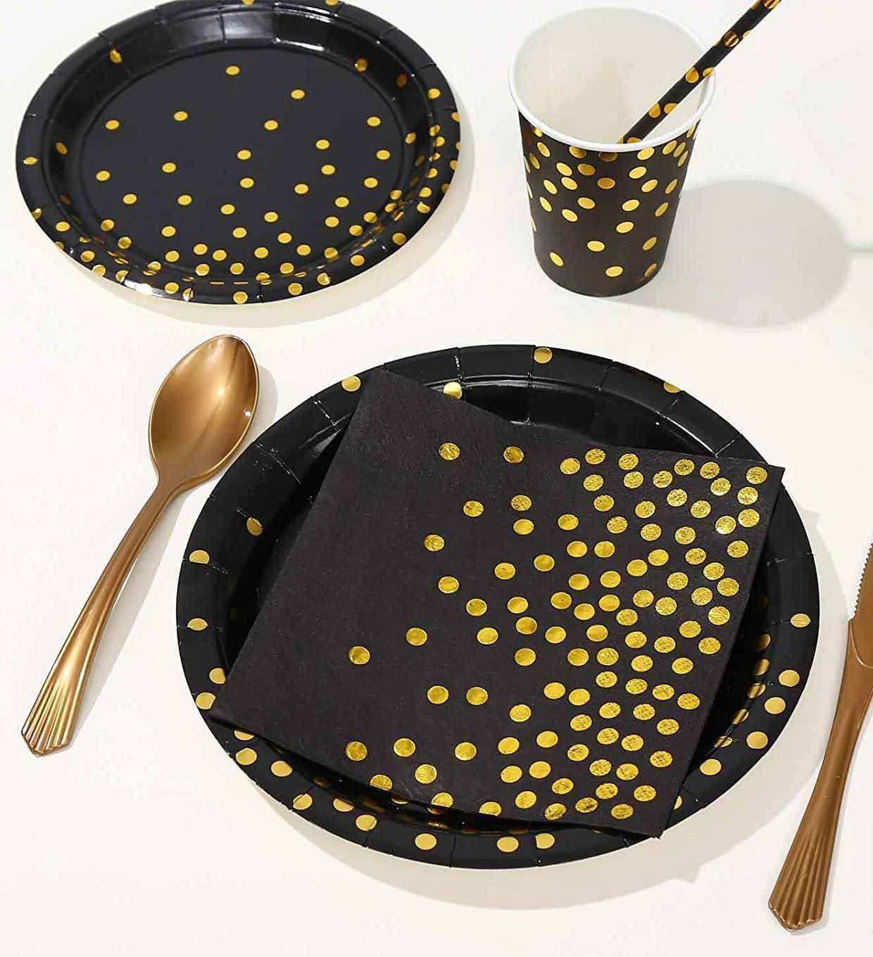 Paper lunch plates with black golden dots – China Party Products Supplier